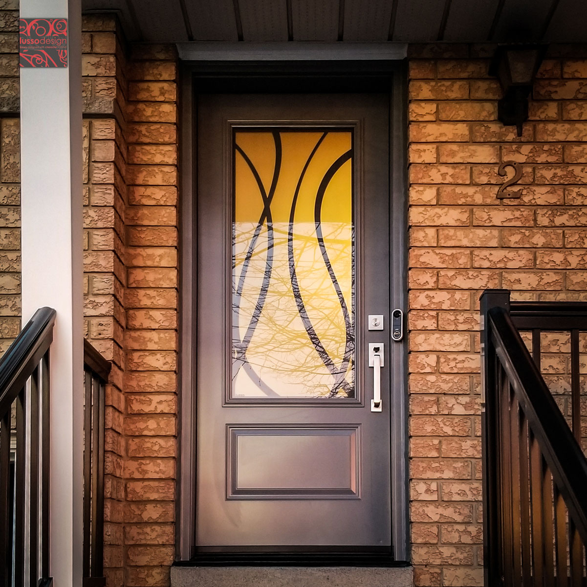 Modern Two-Panel Steel Door with Glass & Satin Nickel Hardware